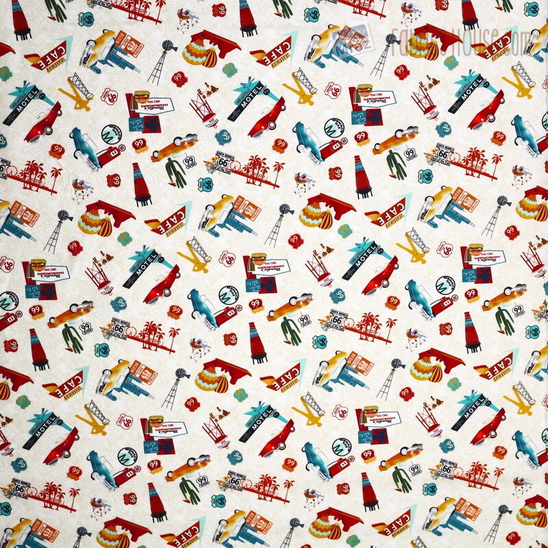 Cotton of the Cruisin' the Open Road collection with motif of Route 66 ...