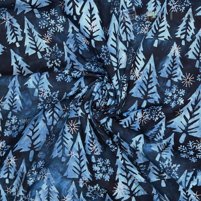 Batik cotton of the Winter Wonderland collection with trees ...