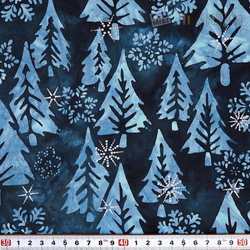 Batik cotton of the Winter Wonderland collection with trees ...